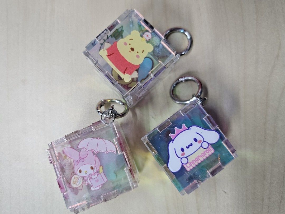 Cute Character Cube Keychains - Winnie the Pooh, My Melody, Cinnamoroll ...