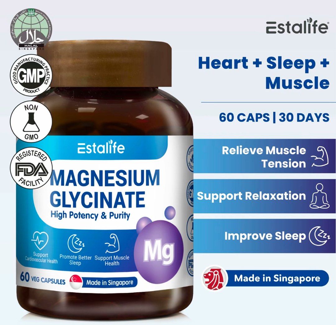 Estalife Magnesium Glycinate - 60 Capsules, Health & Nutrition, Health ...