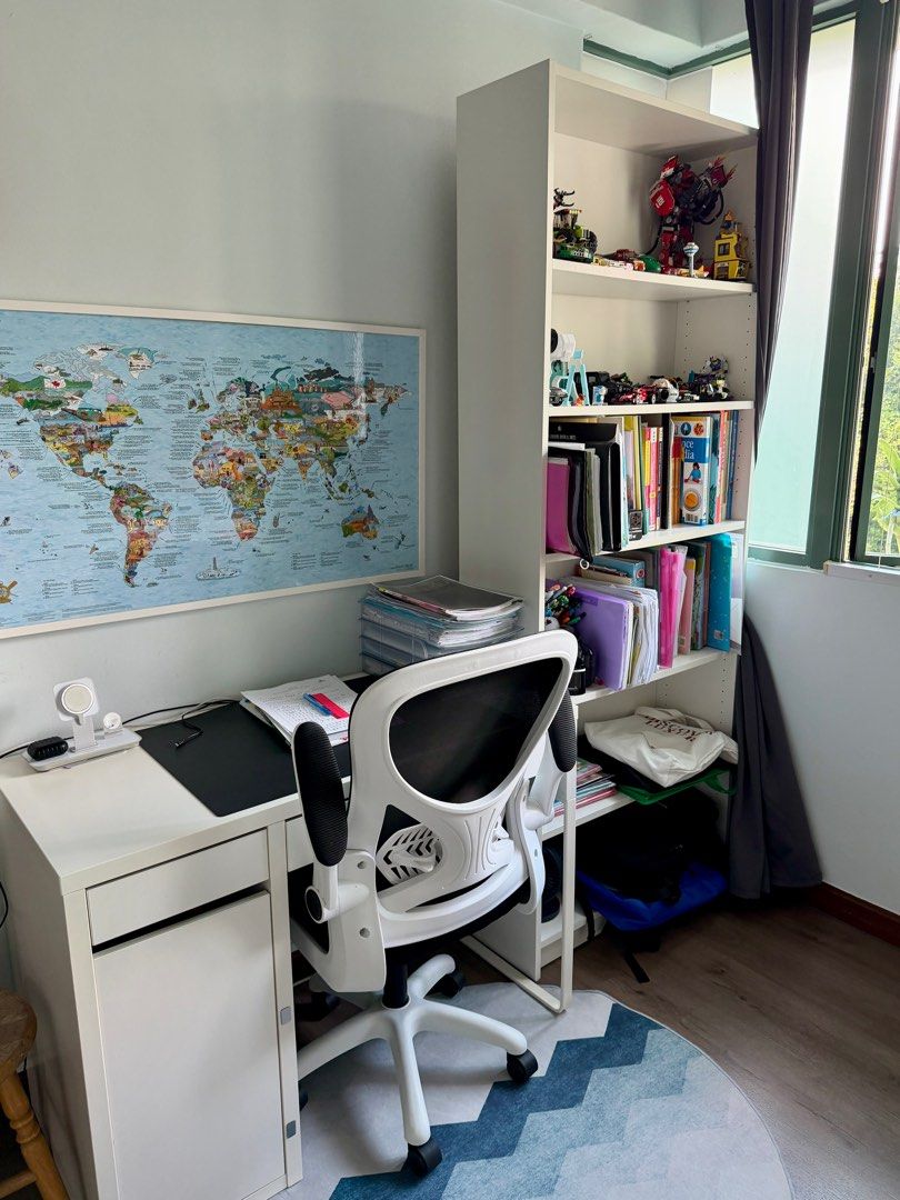 FREE- White IKEA study table and Billy bookcase, Furniture & Home ...