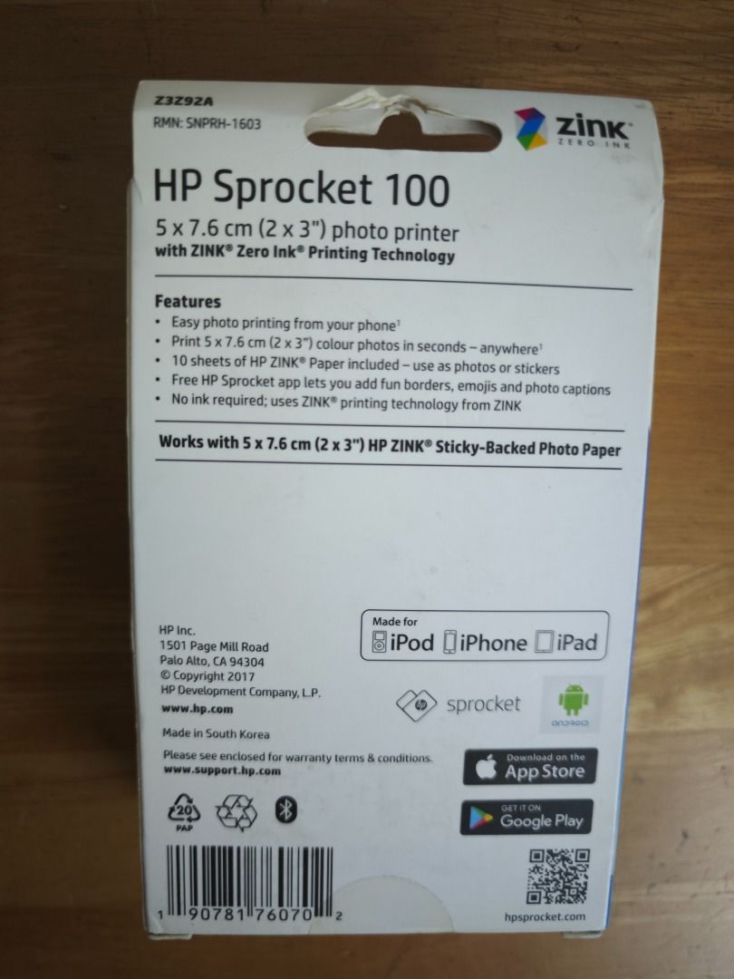 HP Sprocket 100 Instant Photo Printer, Computers & Tech, Printers ...