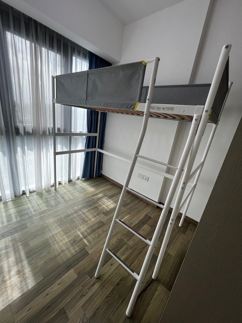 IKEA VITVAL Loft Bed Frame - White/Light Grey, Furniture & Home Living ...