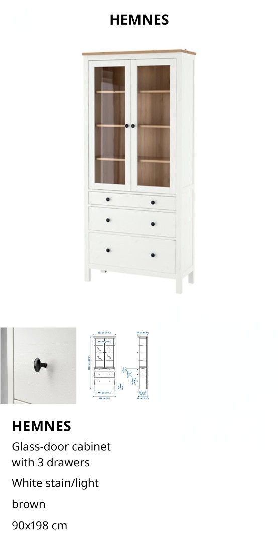 Kabinet Pintu Kaca IKEA HEMNES dengan 3 Laci (TERPAKAI), Furniture ...