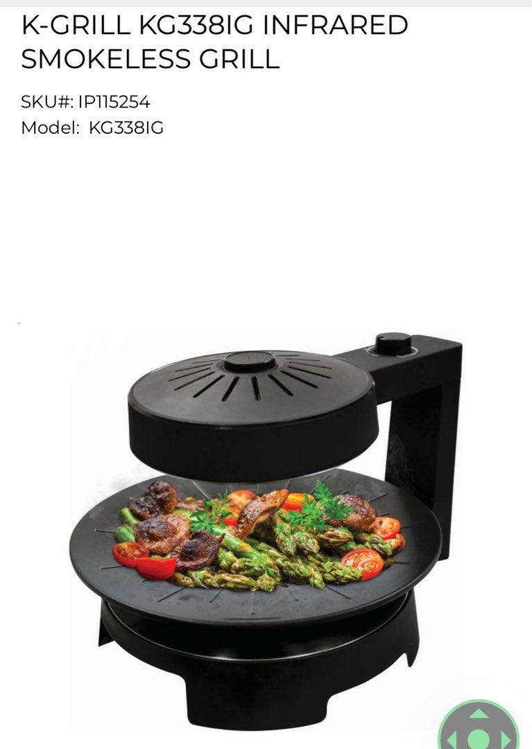 K-Grill KG338IG Infrared Smokeless Grill, TV & Home Appliances, Kitchen ...
