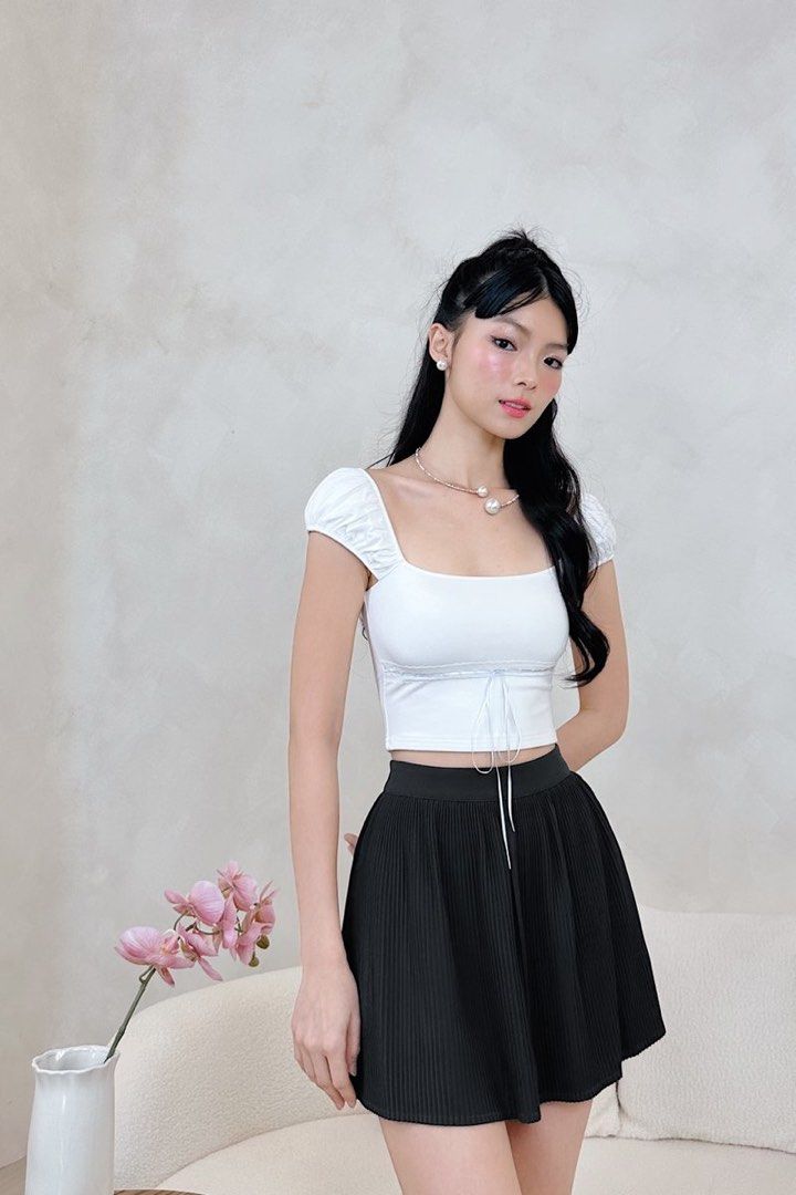 MIKAYLA - (BARE/BASIC) Elsa Lace Ribbon Top in White with Baby Blue ...