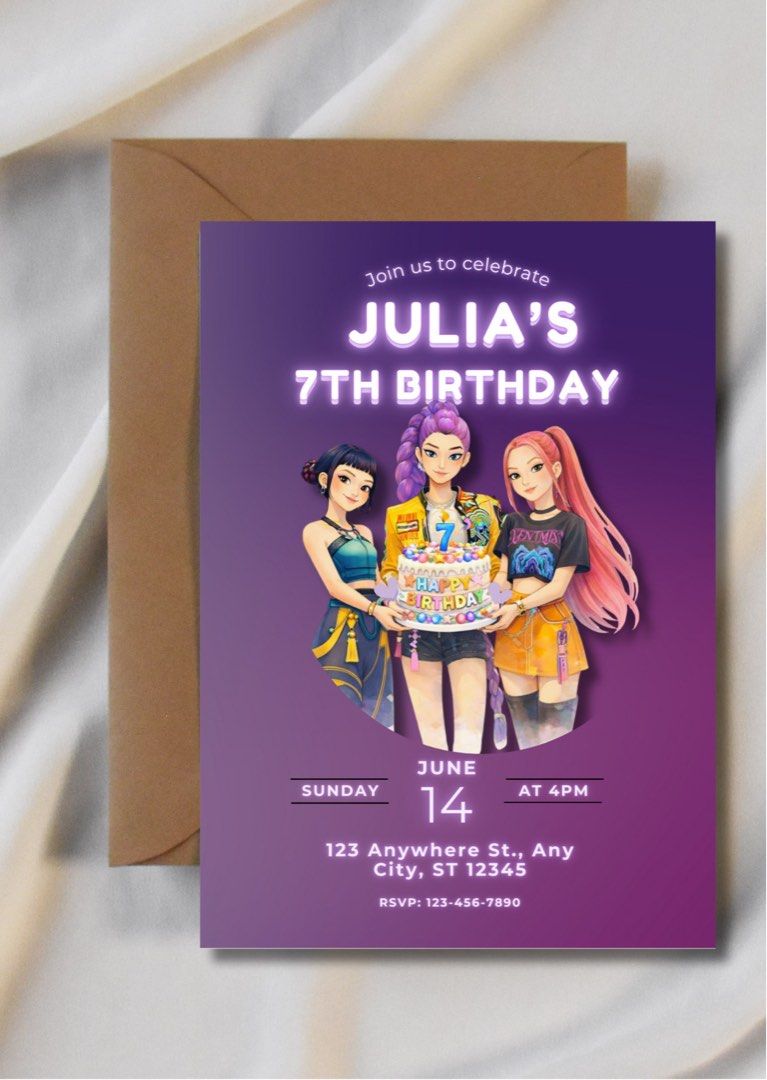 Minimalist Kpop Demon Hunters Bday Invitation, Announcements on Carousell