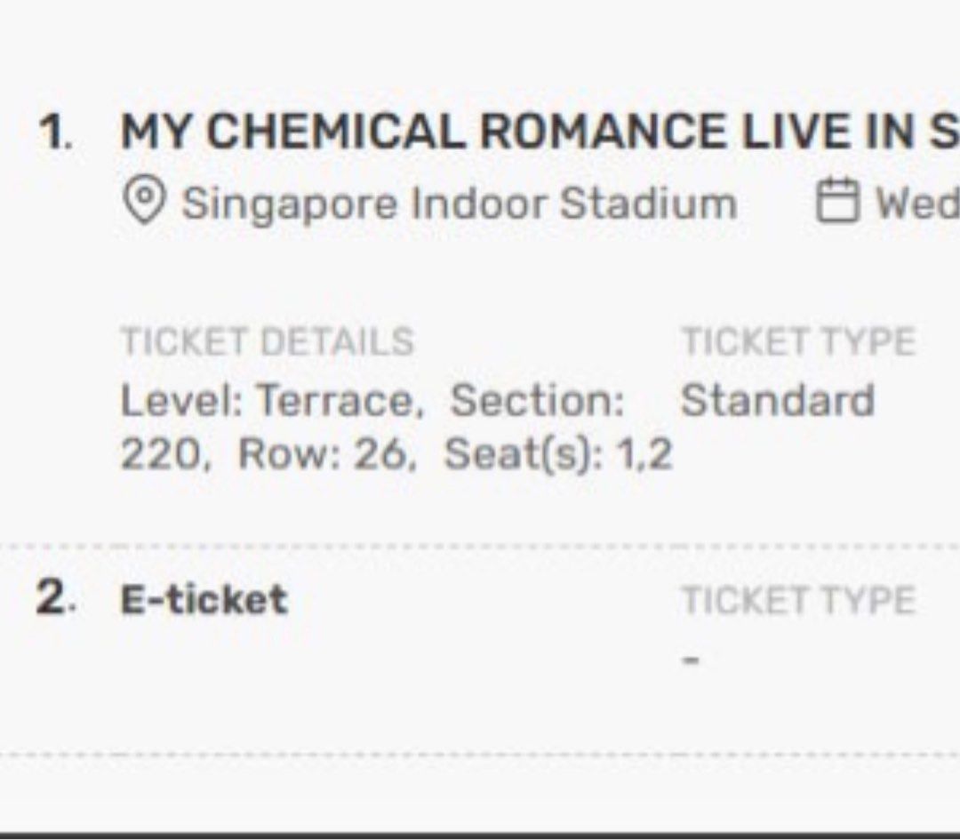 My Chemical Romance CAT 1 Section 220 (FRONT Facing) Row 26, Tickets ...