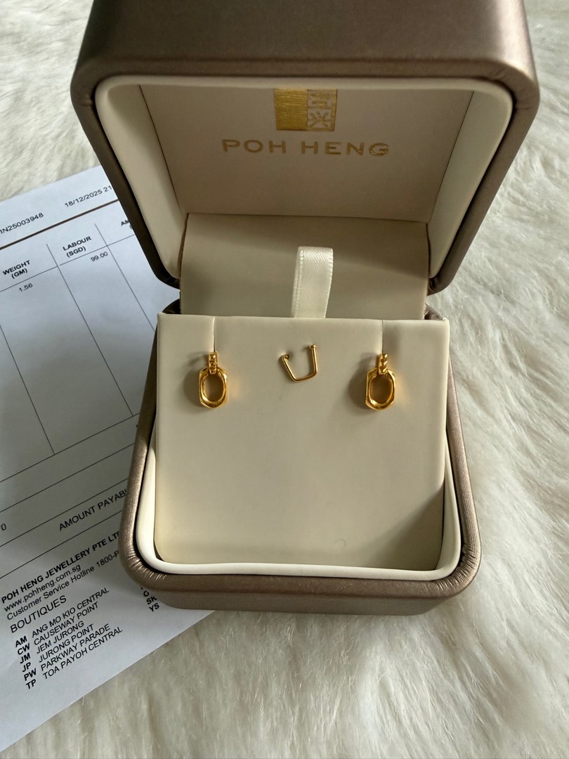 Poh Heng 22K Gold Halo Earrings, Women's Fashion, Jewelry & Organisers ...