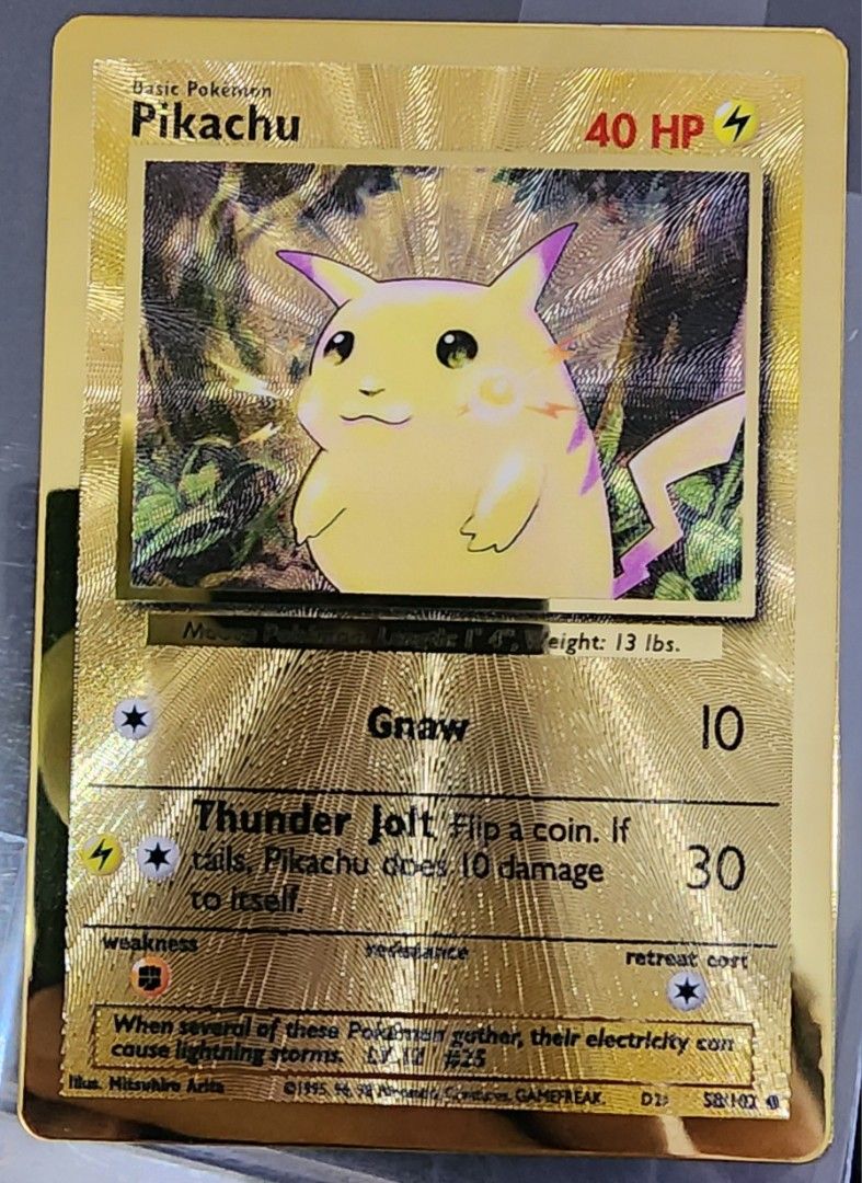 Pokemon Pikachu Gold Metal Card, Hobbies & Toys, Toys & Games on Carousell