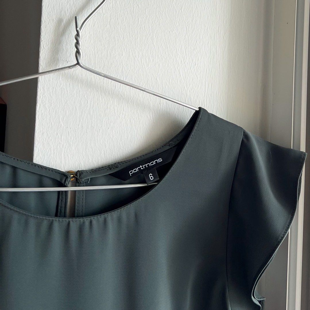 Portmans dark olive satin look blouse top. Runs large fits a usual S ...