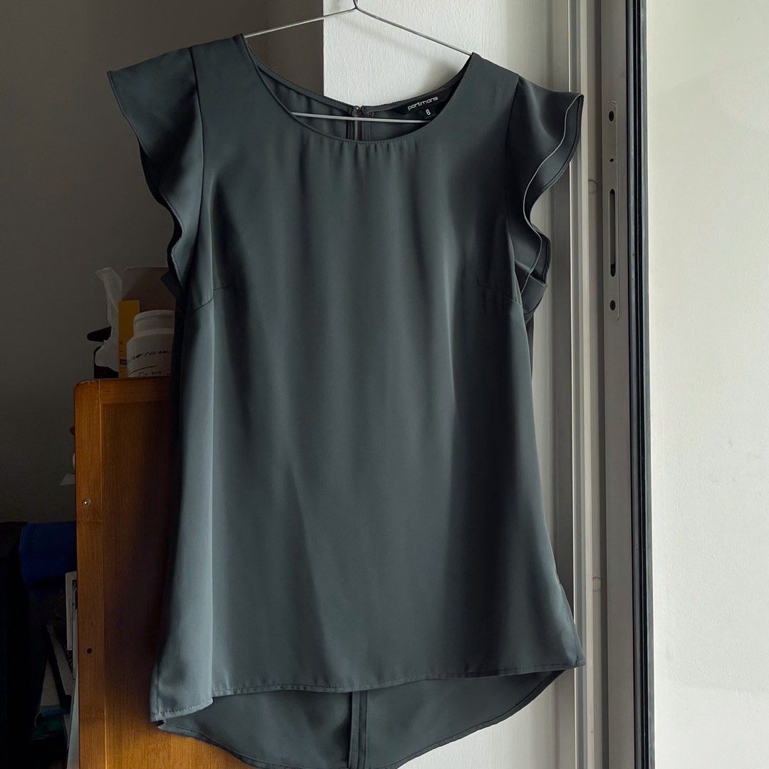 Portmans dark olive satin look blouse top. Runs large fits a usual S ...