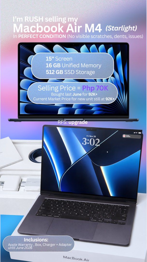 Pre-owned Macbook Air M4 (Starlight) 15-inch, Computers & Tech, Laptops ...