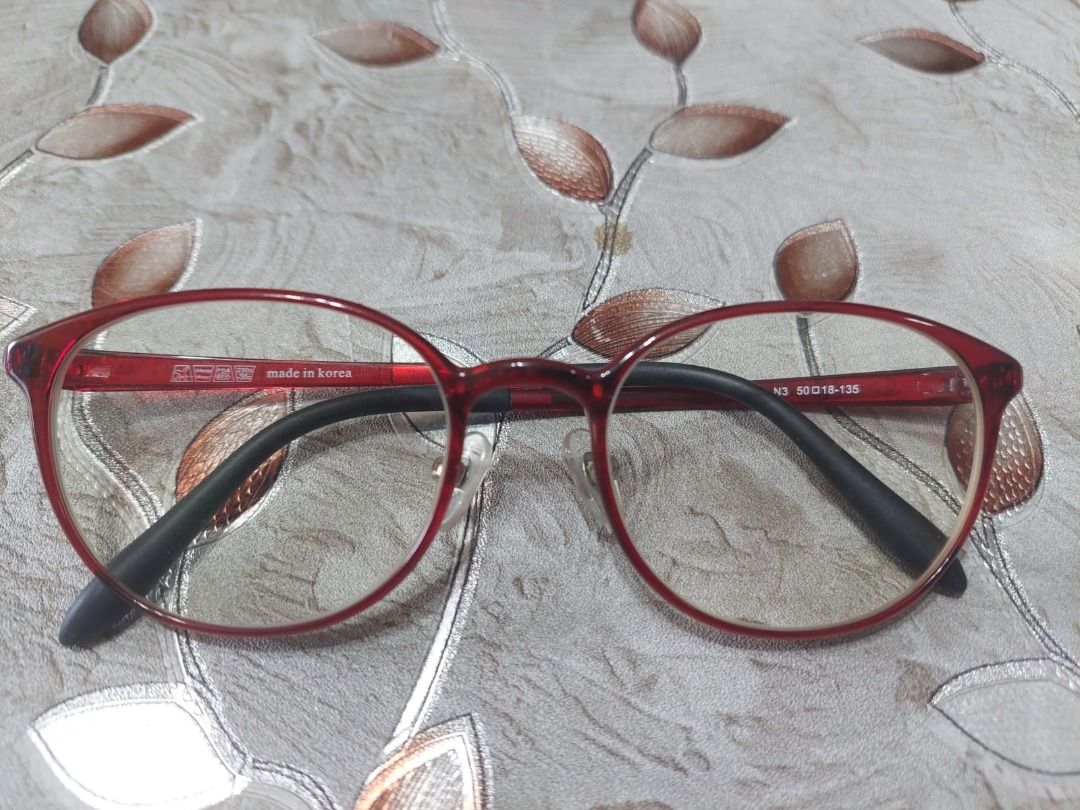 Red Frame Glasses Eye Wear Eyeglasses - Made in Korea, Men's Fashion ...