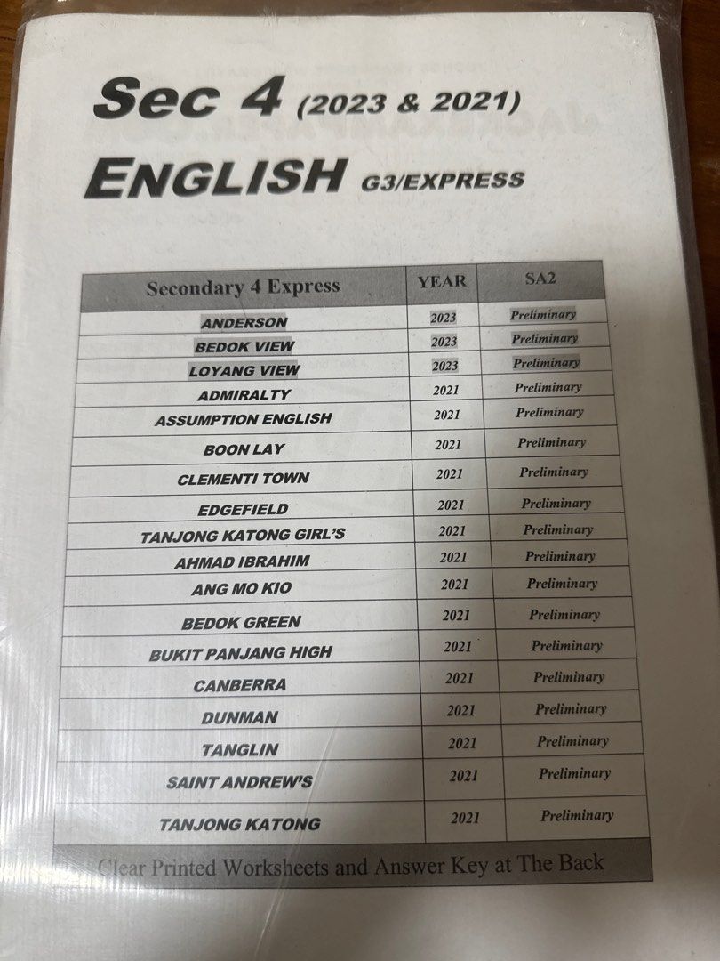 Sec 4 English G3/Express Worksheets (2023 & 2021), Hobbies & Toys ...