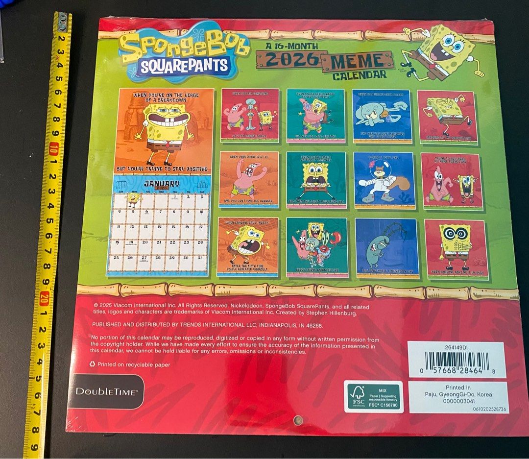 SpongeBob SquarePants 2026 wall calendar, Hobbies & Toys, Art & Prints ...