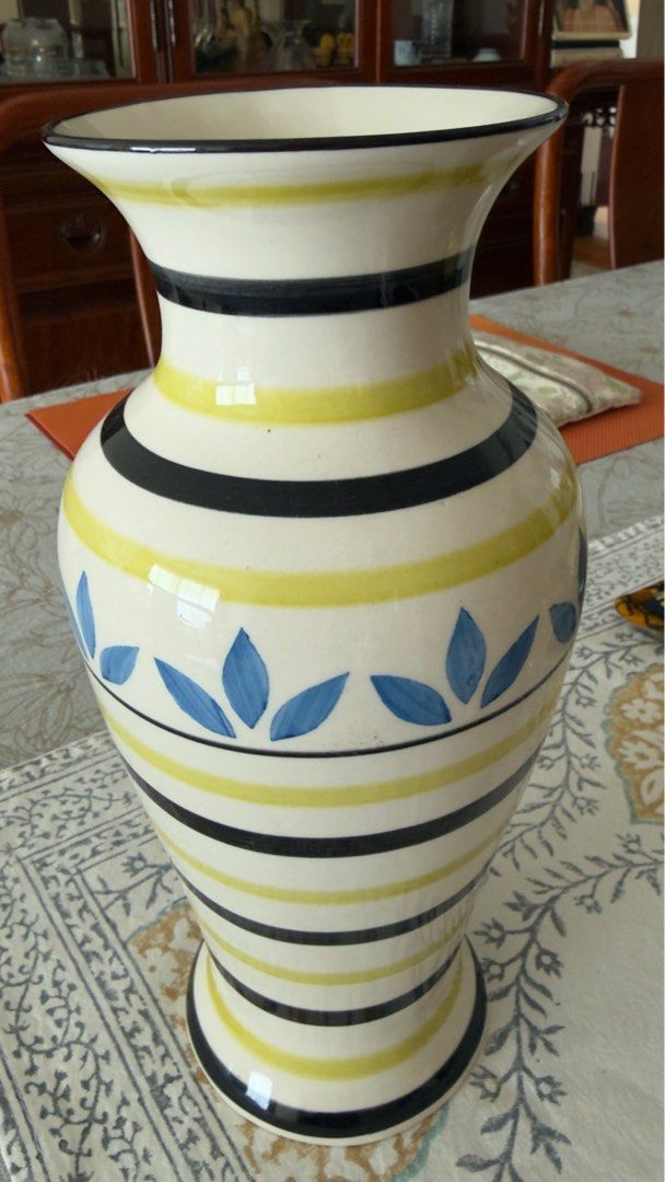 Striped Ceramic Vase hand painted work of khurja pottery from India ...