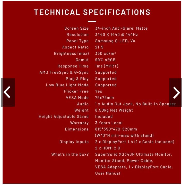 SuperSolid XG340R Ultimate 34 144Hz Curved Ultrawide 21:9 WQHD ...