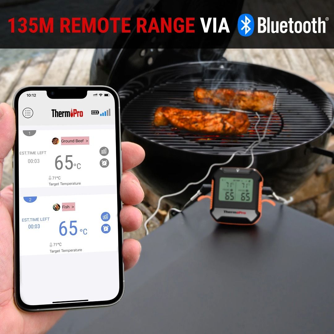 ThermoPro TP904 Bluetooth-connected APP Wireless 13M Dual Probes ...