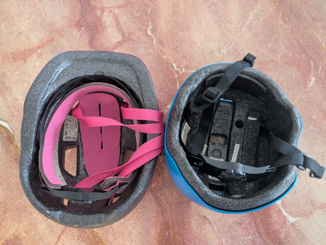 Two BTWIN Kids' Bike Helmets - Pink & Blue, Sports Equipment, Bicycles ...