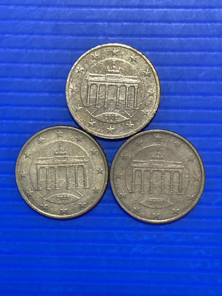 3 pcs of 2002 German 50 euros coin, Hobbies & Toys, Memorabilia & Collectibles, Currency on ...