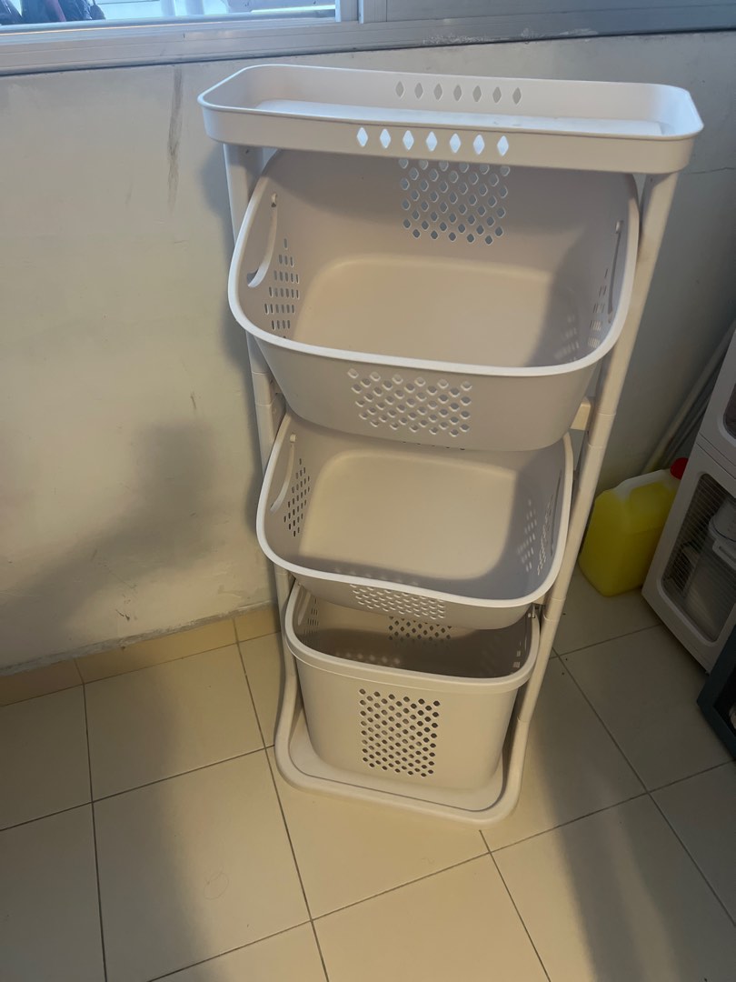 3-Tier White Storage Rack with Baskets, Furniture & Home Living ...