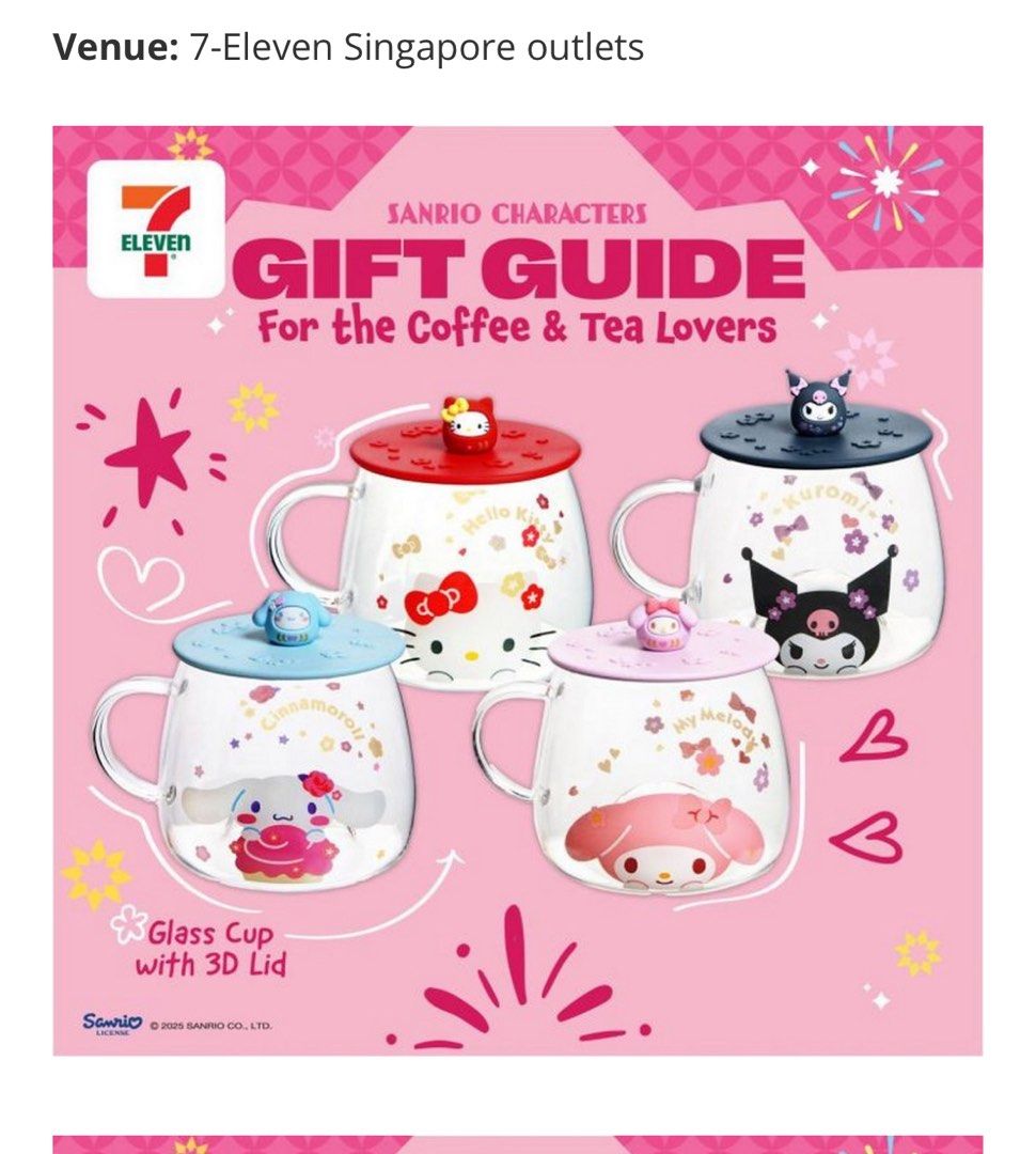 711 7 eleven Sanrio glass cups Kitty Kuromi Cinnamonroll Melody ...