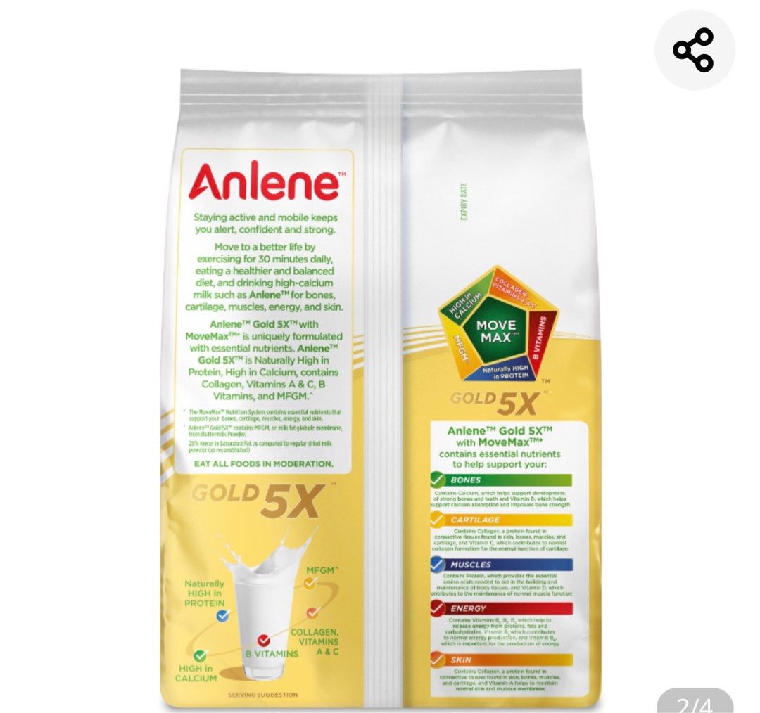 Anlene Gold 5X Low Fat Milk Powder 1kg, Food & Drinks, Beverages on ...