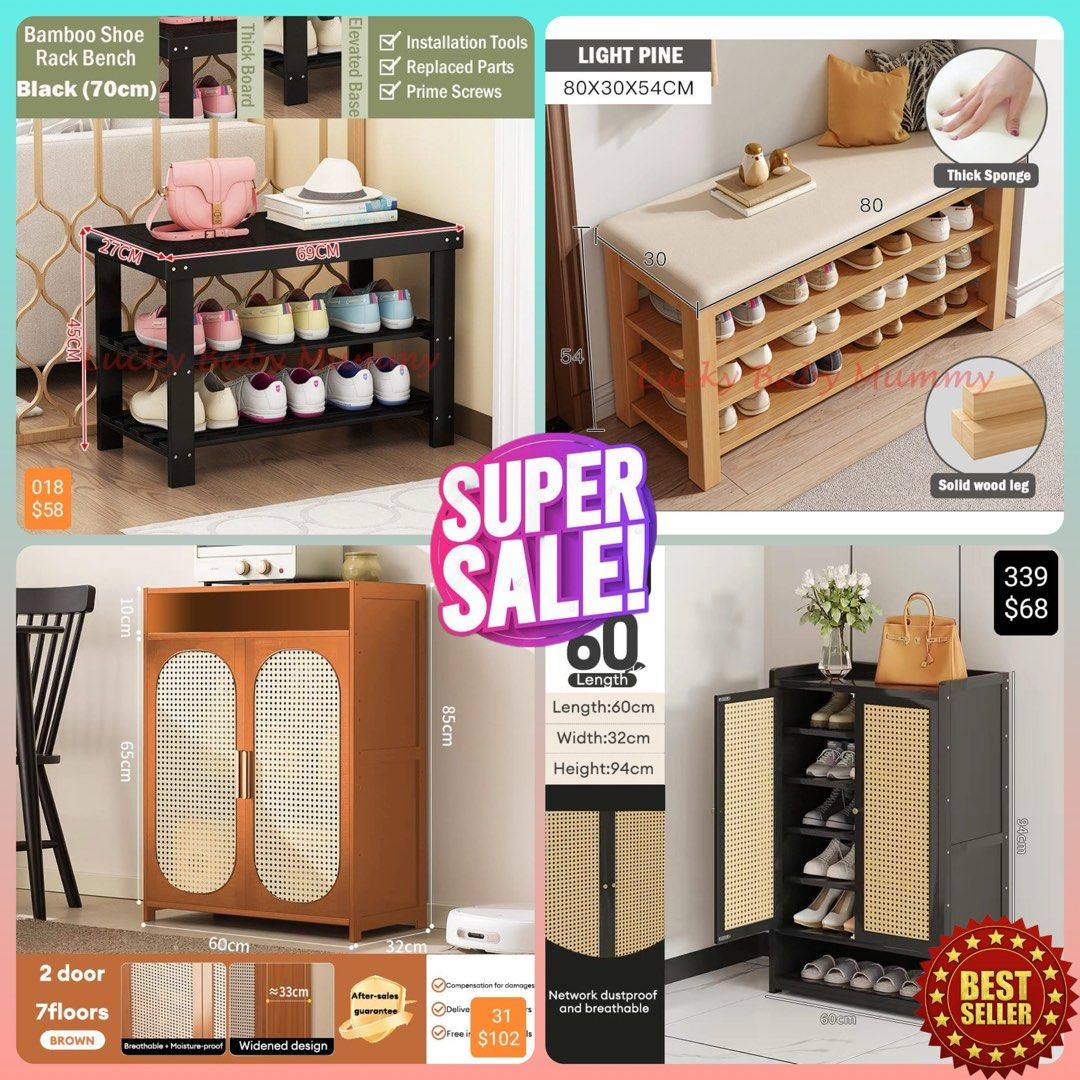 Black Bamboo Shoe Rack Bench | Seat Wearing Taking off Shoes | Shoe ...