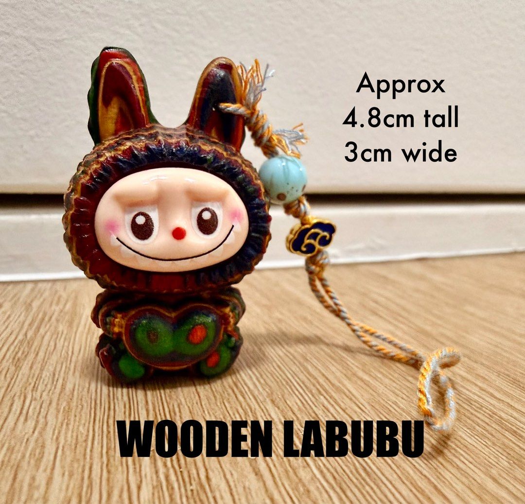 BN Wooden LABUBU Bunny Figurine 4.8cm Smartphone Bags Pendant Cloud ...