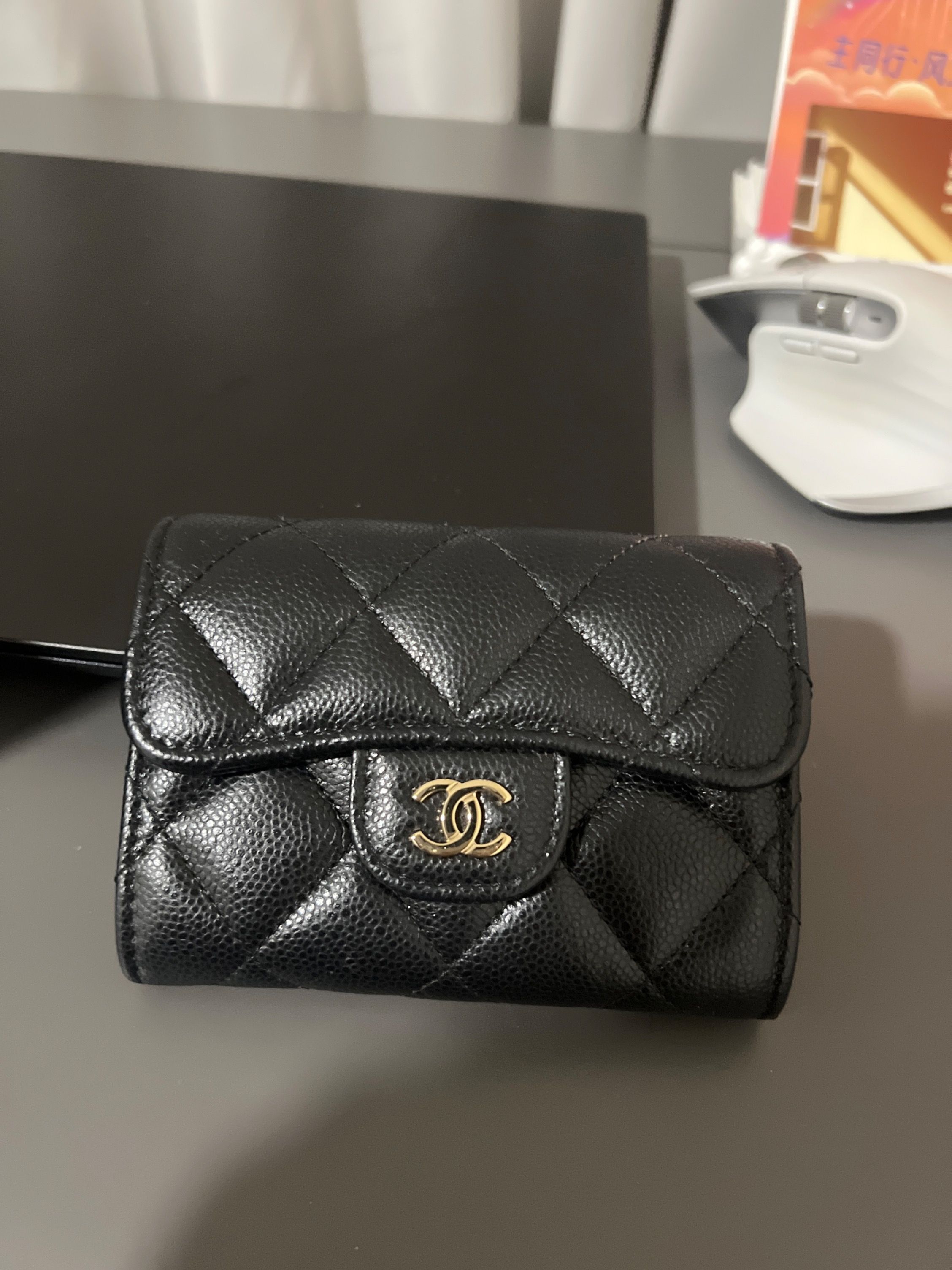 Chanel caviar leather double card holder (chip version), 100% authentic ...