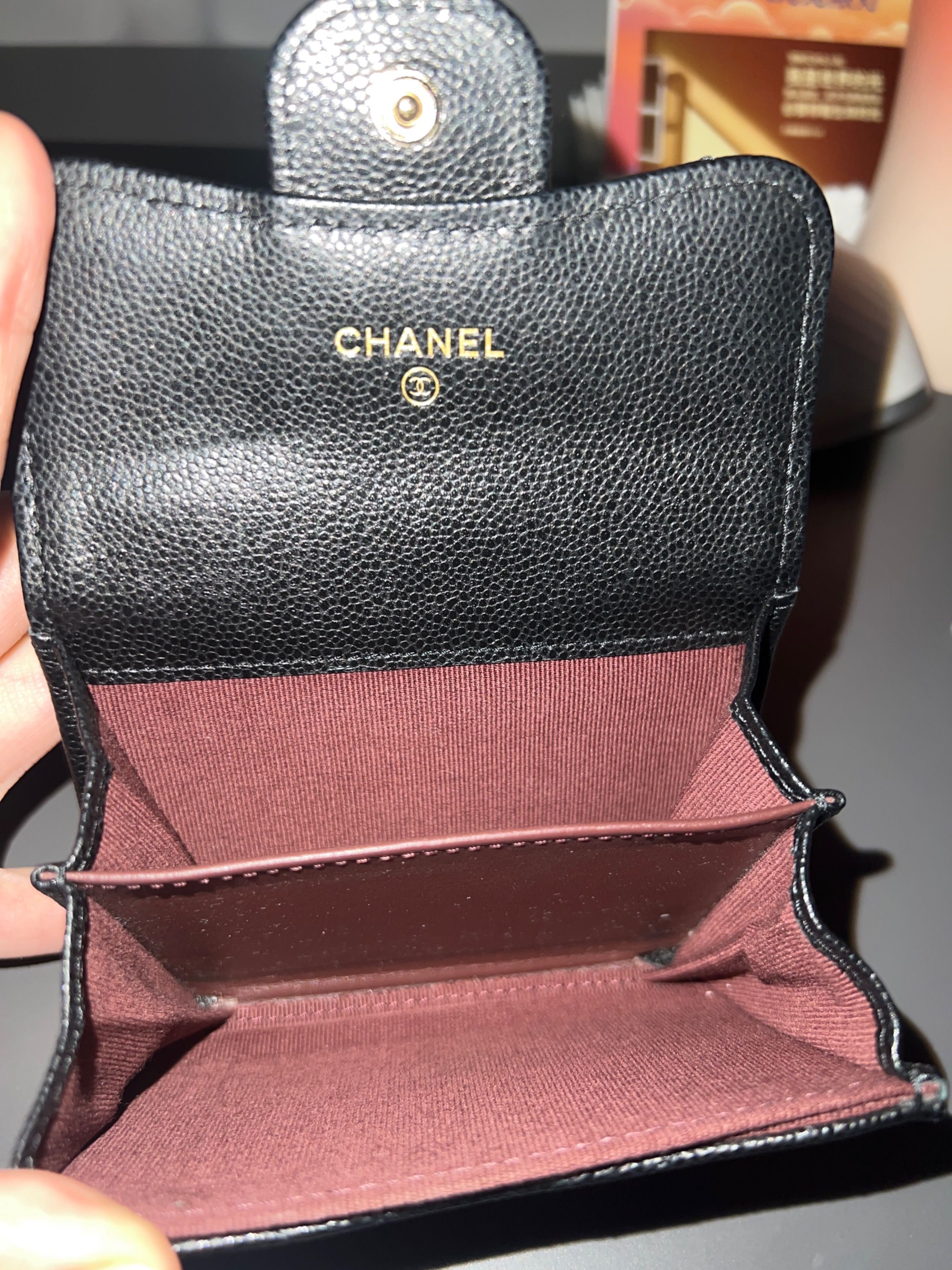 Chanel caviar leather double card holder (chip version), 100% authentic ...