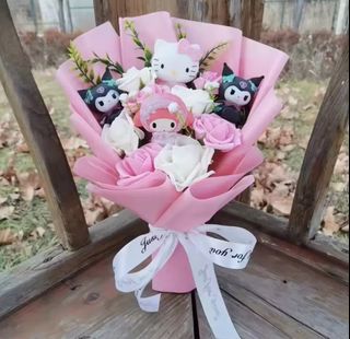 💐Hello Kitty Bouquet💐Comes with fairy lights💐🌟handmade real soap 🌹rose ...