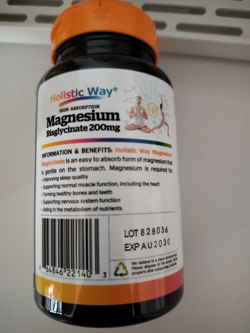 Holistic Way Magnesium Bisglycinate 200mg - 60 Capsules, Health ...