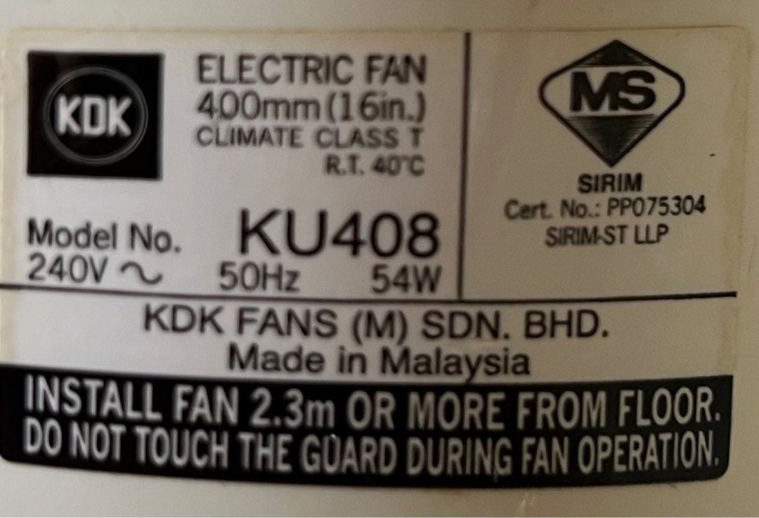 KDK Electric Fan 16 inch - KU406, Furniture & Home Living, Lighting ...