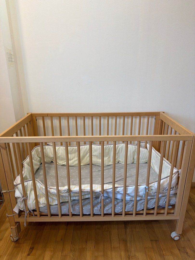 KUB Wooden Baby Cot with Wheels, Babies & Kids, Baby Nursery & Kids ...