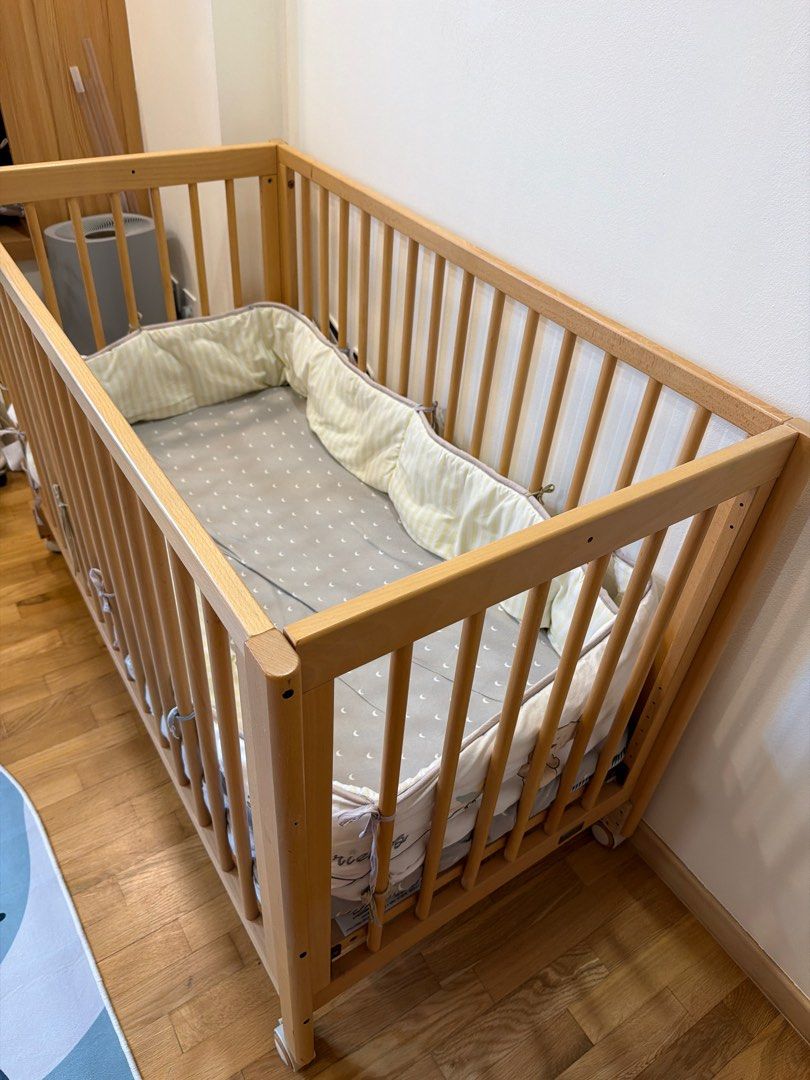 KUB Wooden Baby Cot with Wheels, Babies & Kids, Baby Nursery & Kids ...