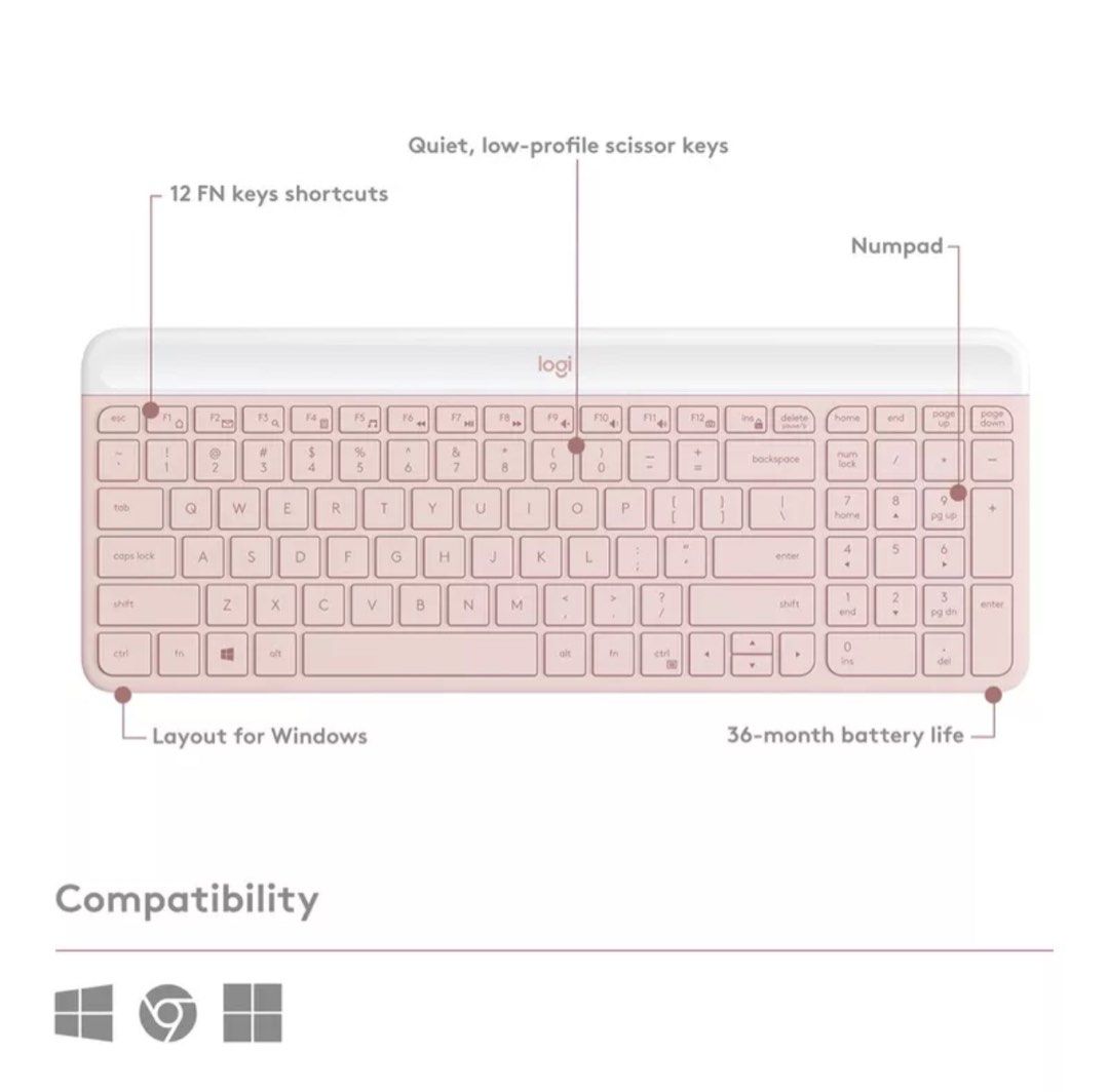 Logitech MK470 Slim Wireless Keyboard USB Receiver, Slim, Windows PC ...
