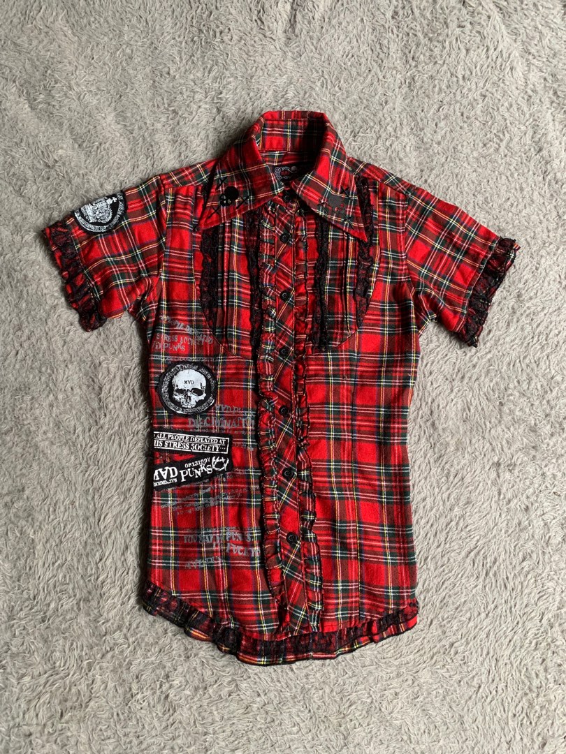 Mad punk stripe punk bondage ghotic button up shirt kemeja pendek 14th ...