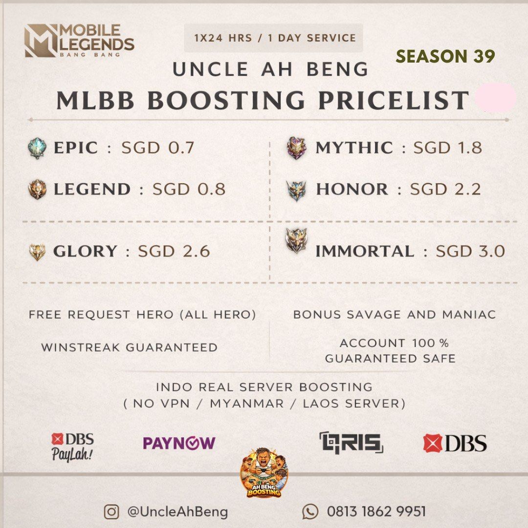 Mobile legends boosting, Video Gaming, Video Games, Others on Carousell