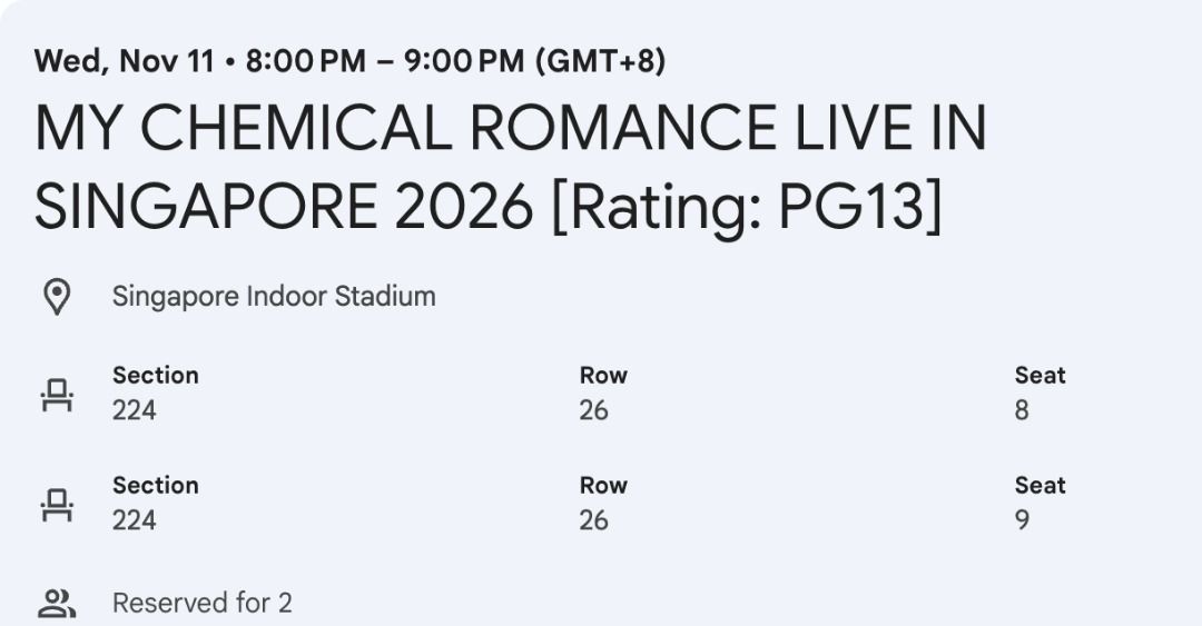 My Chemical Romance 2026, Nov. 11, in Singapore Indoor Stadium, Tickets ...