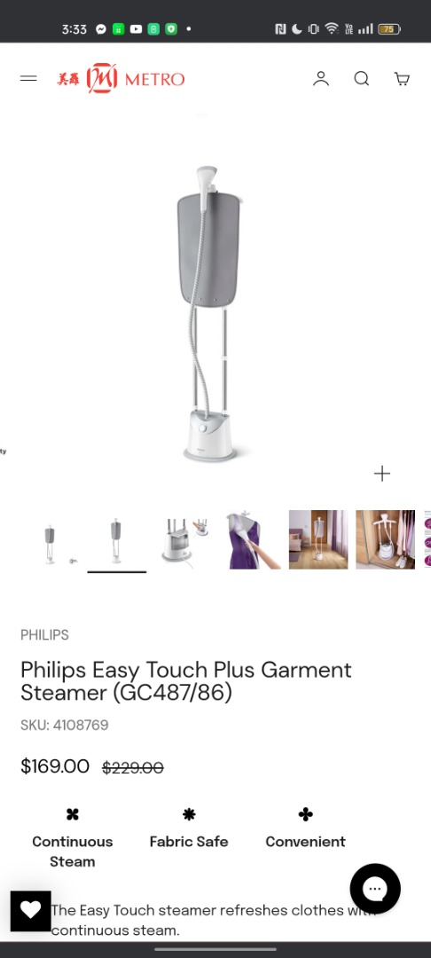 Philips Easy Touch Plus Garment Steamer (GC487/86), TV & Home ...