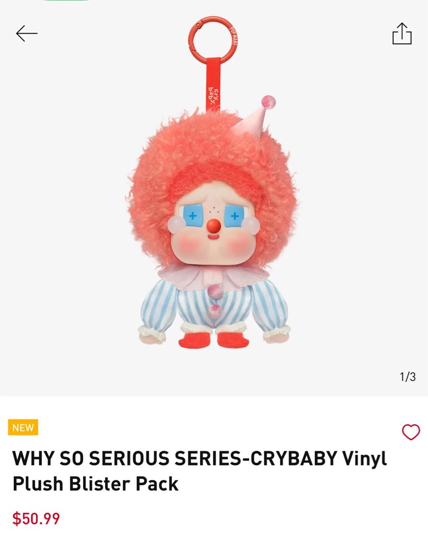 POP MART Crybaby Why So Serious Vinyl Plush, Hobbies & Toys, Toys ...