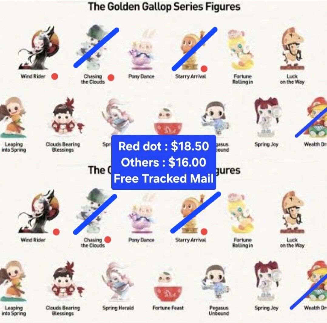 Popmart The Golden Gallop Series Skullpanda Dimoo Twinkle Labubu Molly ...