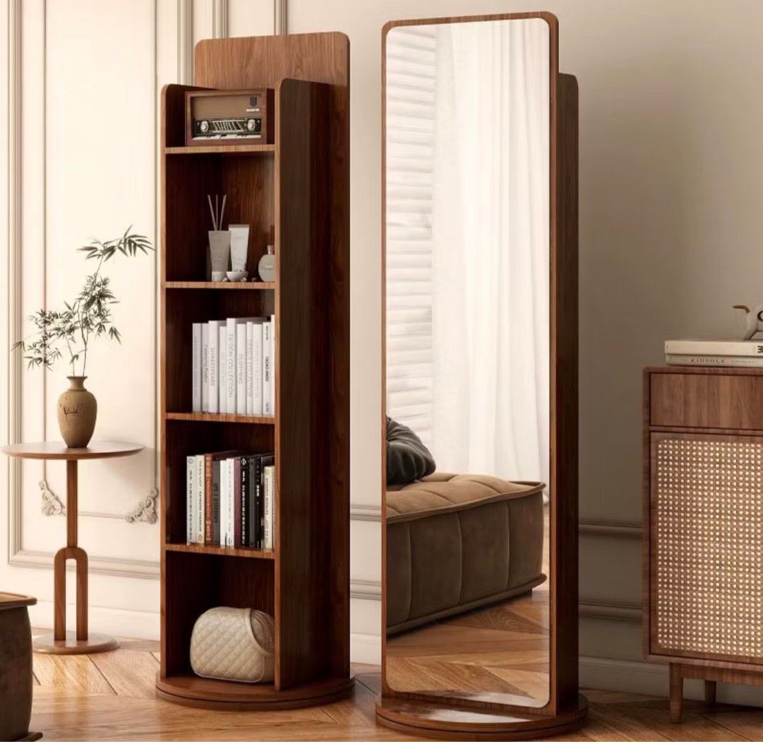 Rotating Full-Length Mirror with Shelves | Walnut Dressing Mirror ...