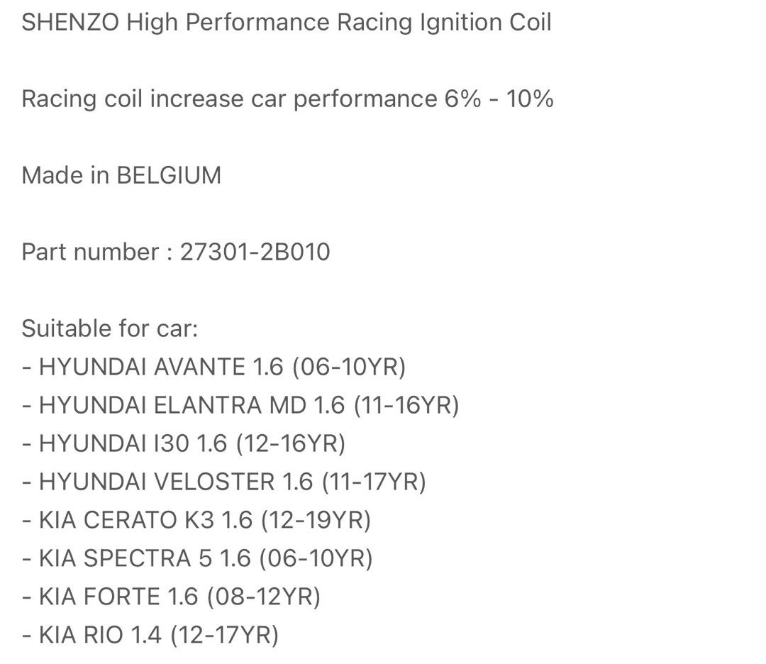 Shenzo high Performance racing Coil for hyundai elantra/Kia K3, Car ...