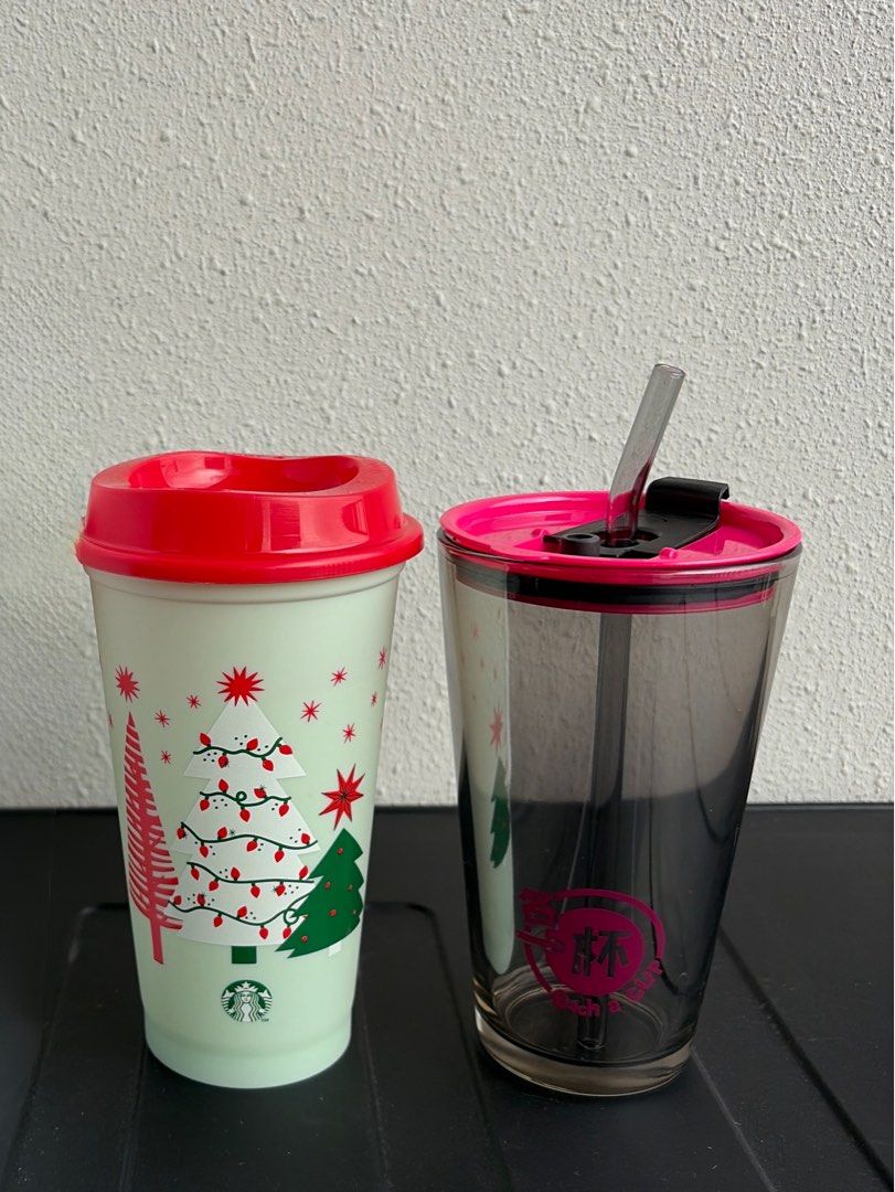 Starbucks Christmas Tumblers / Each a Cup Glass with straw, Furniture ...