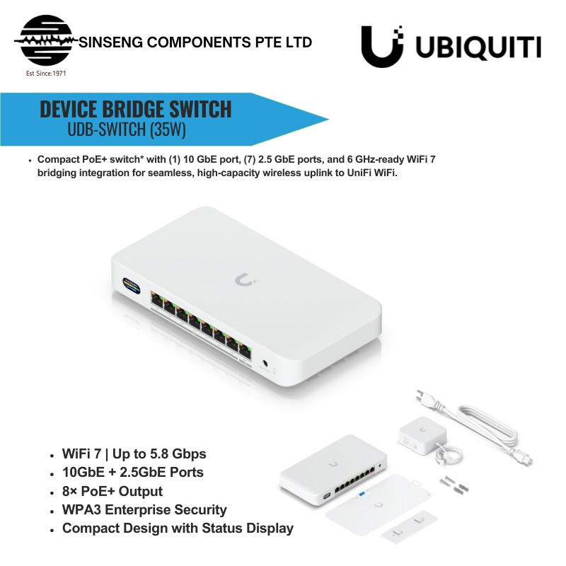 Ubiquiti UniFi Device Bridge Switch UDB-Switch 8 Port PoE+ WiFi 7 Multi ...