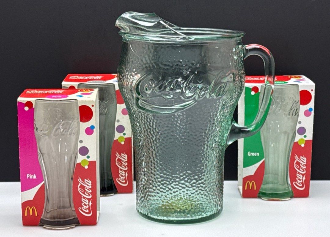 Vintage Coca Cola Pitcher & Contour Glasses, Furniture & Home Living ...
