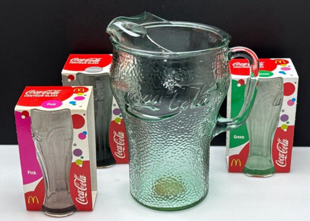 Vintage Coca Cola Pitcher & Contour Glasses, Furniture & Home Living ...