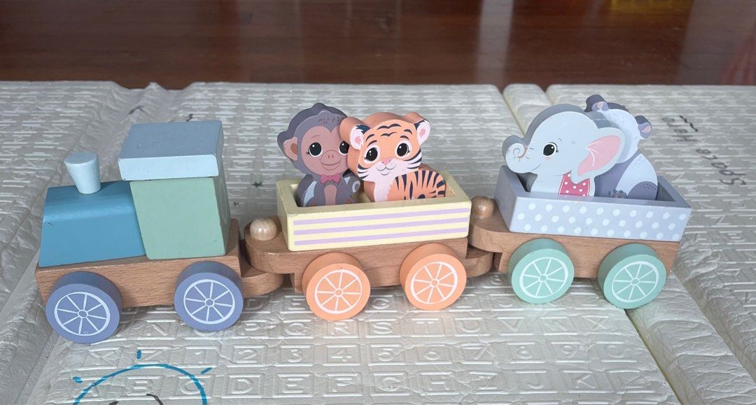 Wooden Animal Train Set, Hobbies & Toys, Toys & Games on Carousell