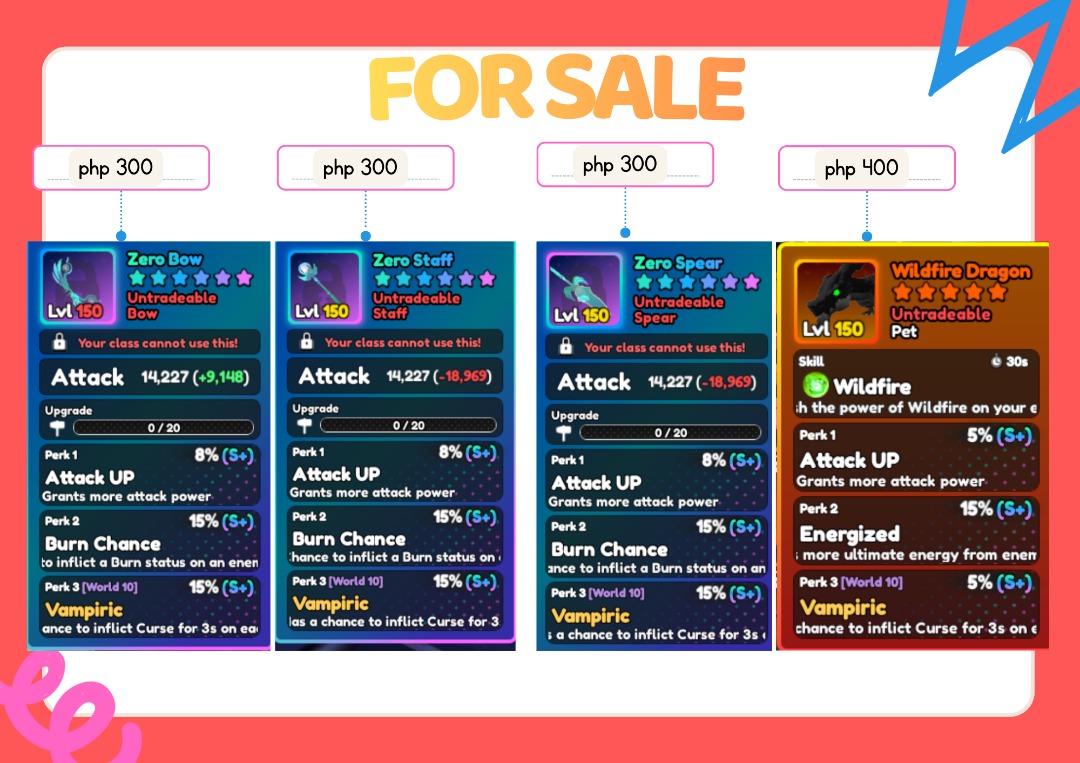 World Zero PERFECT Zero Staff, Bow, Spear, PERFECT wildfire dragon ...